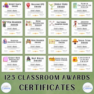 125 Funny Editable Classroom Awards Certificates, Canva Template ...