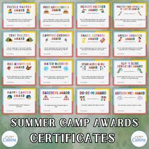 Summer Camp Awards Certificates, Canva Template, Camp Ceremony ...