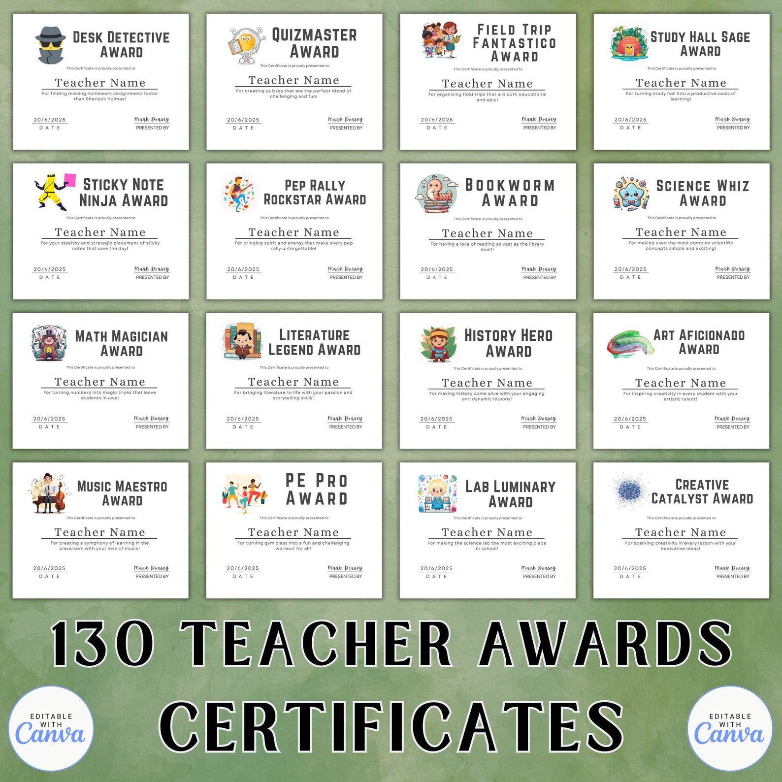 130 Funny Editable Teacher Awards Certificates, Canva Template, Funny ...