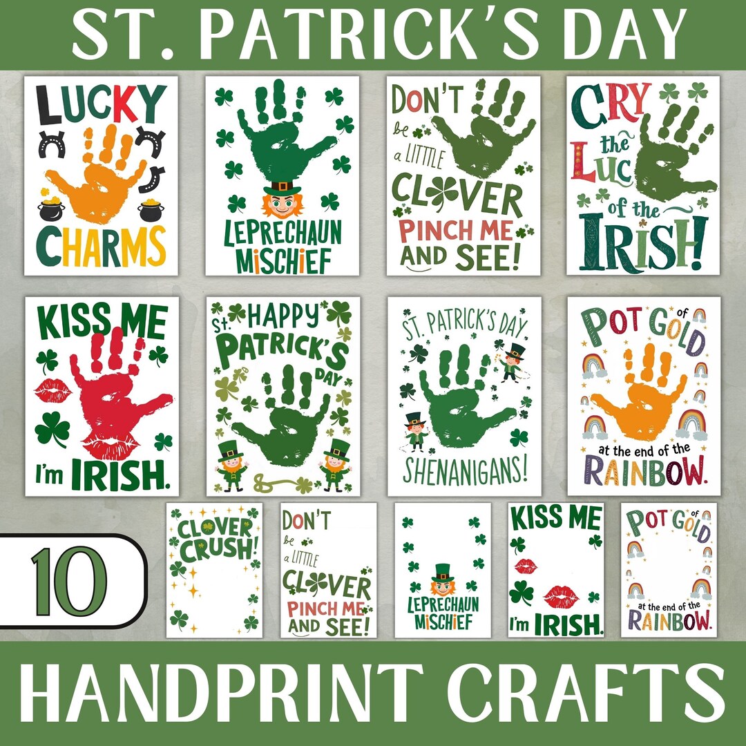 10 St. Patricks Day Handprint Templates, St. Patricks Gift, DIY ...