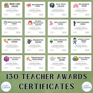 130 Funny Editable Teacher Awards Certificates, Canva Template, Funny ...