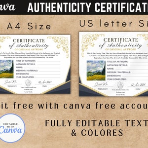 Canva Certificate of Authenticity, Authenticity Template, Artist ...