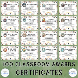 100 Funny Editable Classroom Awards Certificates, Canva Template ...
