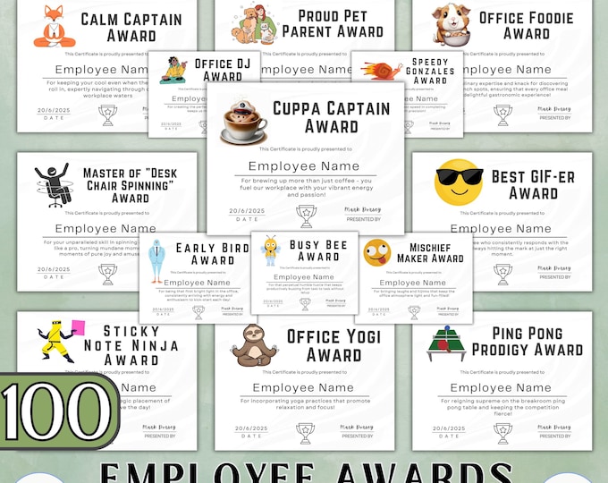 Funny Editable Employee Awards Certificates, Canva Template, Employee ...