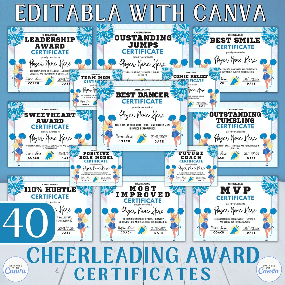 40 Editable Cheerleading Award Certificates, Cheerleading Team Party ...
