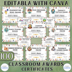 100 Funny Editable Classroom Awards Certificates, Canva Template ...