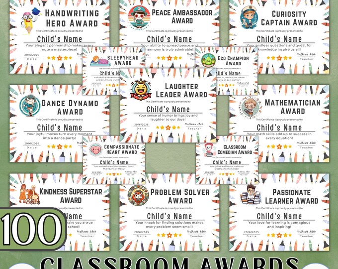 100 Funny Editable Classroom Awards Certificates, Canva Template ...