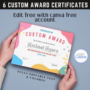 Custom Award Certificate, Classroom Award, Canva Template, Award ...