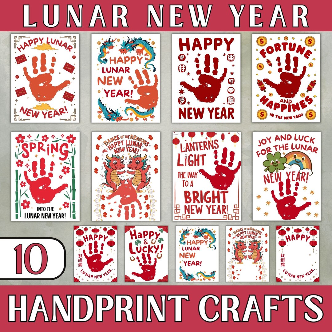 10 Lunar New Year Handprint Templates, Lunar Gift, New Year Gift, DIY ...