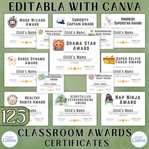 125 Funny Editable Classroom Awards Certificates, Canva Template ...