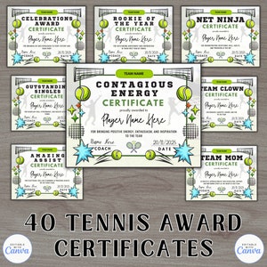 40 Editable Tennis Award Certificates, Canva Template, Tennis Team ...