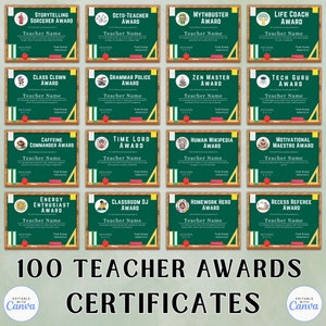 Funny Editable Teacher Awards Certificates, Canva Template, Printable ...