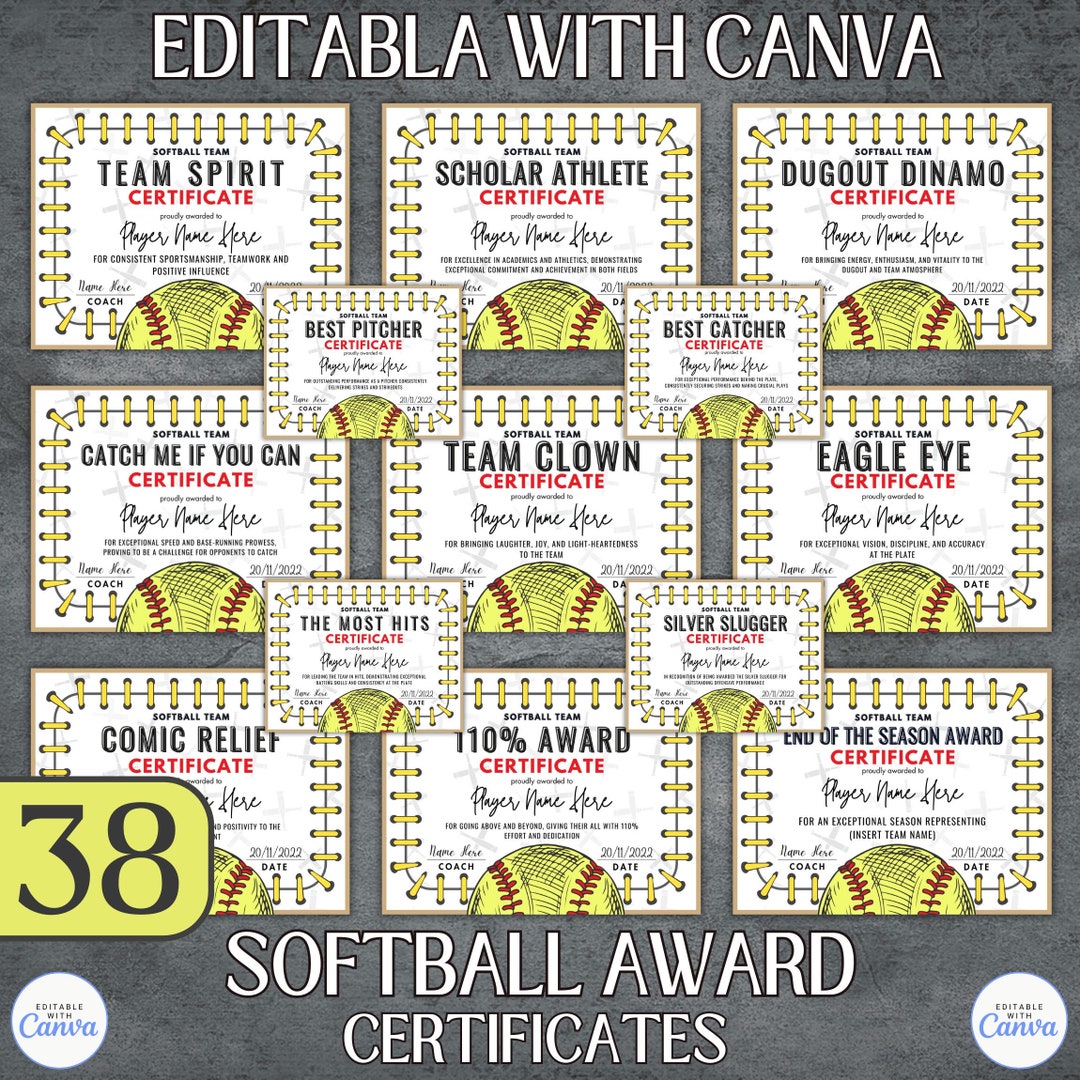 38 Editable Softball Award Certificates, Canva Template, End of Season ...