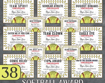 Editable Softball Award Certificates, Award Ceremony Certificates, End ...