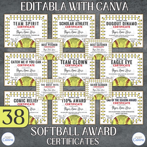 Softball Award Template - Etsy