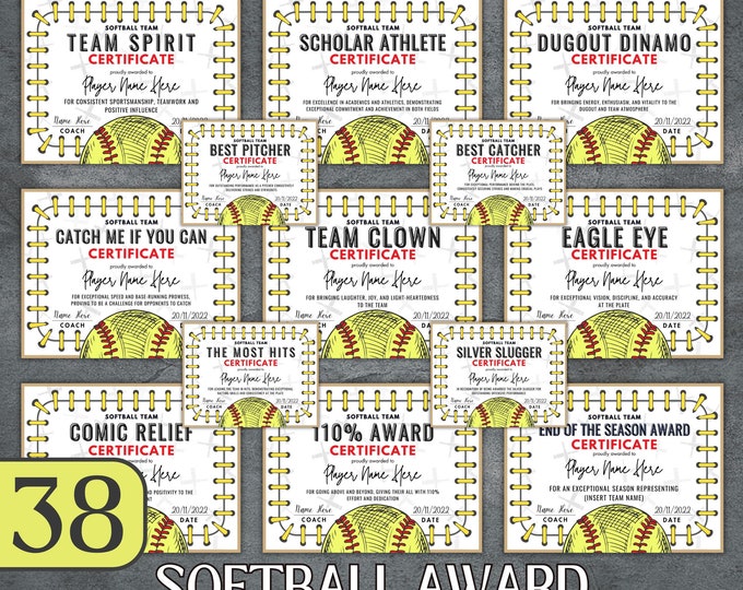 38 Editable Softball Award Certificates, Canva Template, End of Season ...