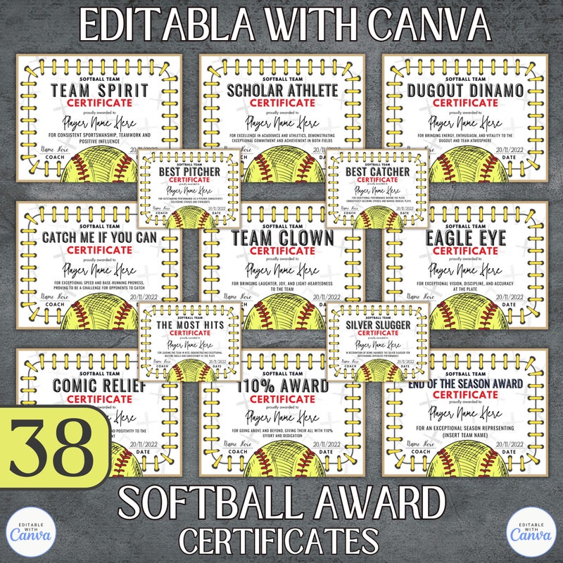 Softball Award Template - Etsy