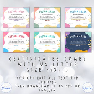 Custom Award Certificate, Classroom Award, Canva Template, Award ...