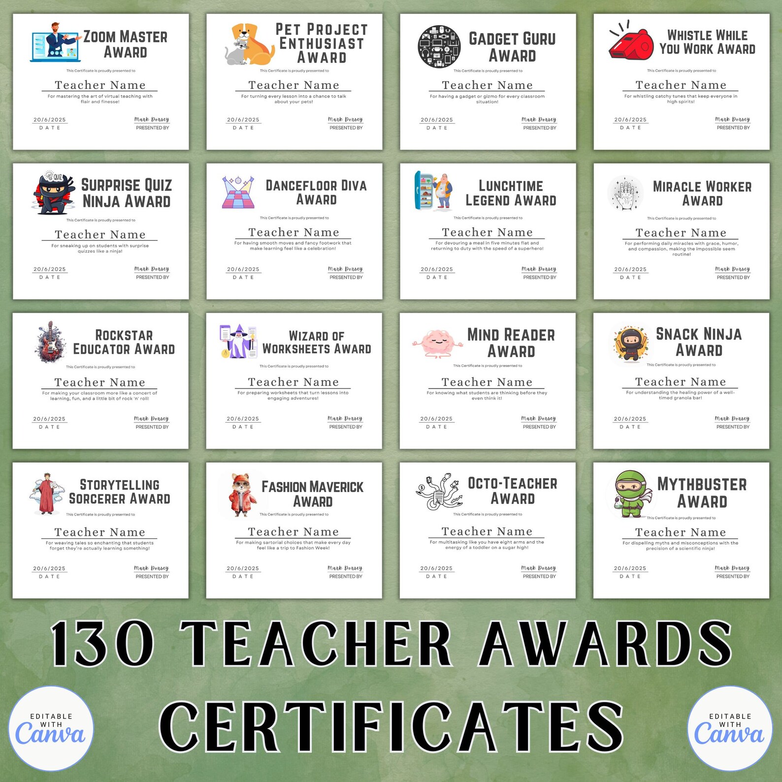 130 Funny Editable Teacher Awards Certificates, Canva Template, Funny ...
