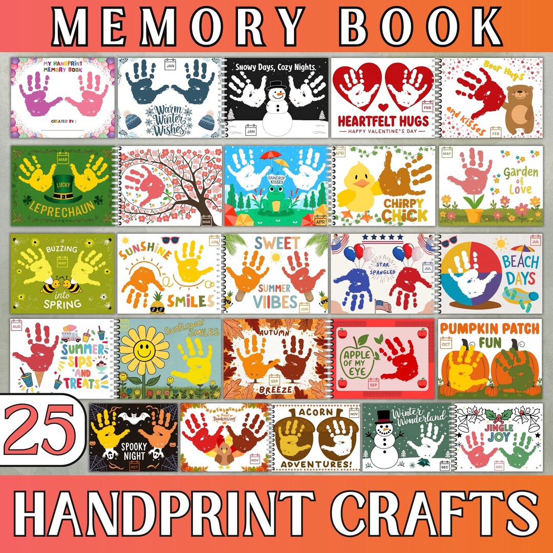 25 Handprint Memory Book Templates, Monthly Handprint Art for Kids, DIY ...