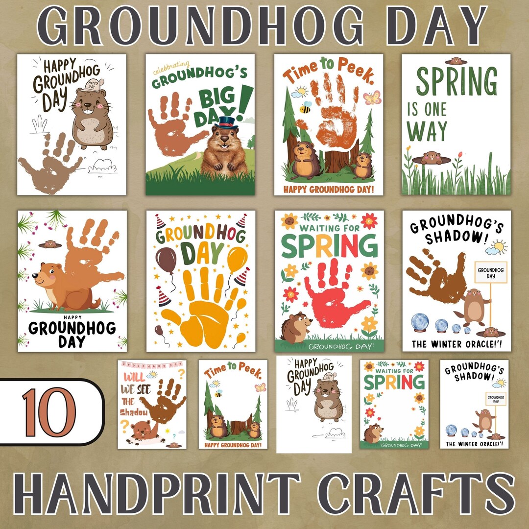10 Groundhog Day Handprint Templates, Handprint Gift, DIY Printable ...