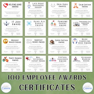 Funny Editable Employee Awards Certificates, Canva Template, Employee ...