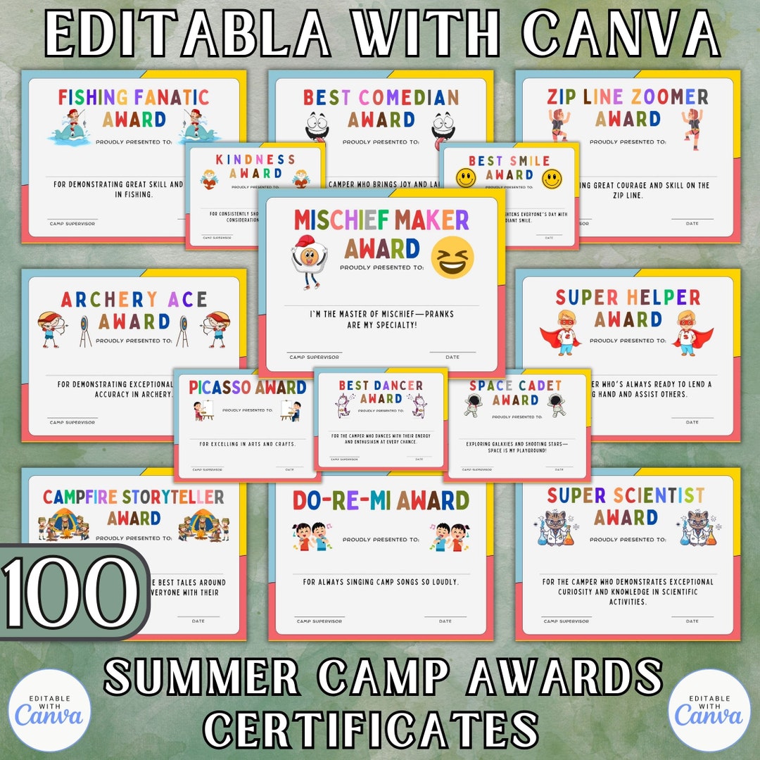 Summer Camp Awards Certificates, Canva Template, Camp Ceremony ...