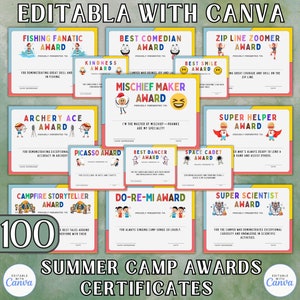 Summer Camp Awards Certificates, Canva Template, Camp Ceremony ...