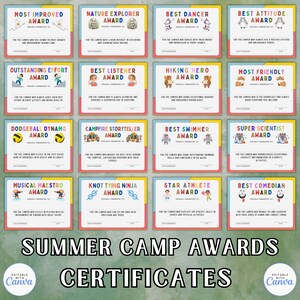 Summer Camp Awards Certificates, Canva Template, Camp Ceremony ...