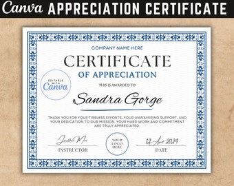 Editable Certificate of Appreciation. Award Template. Printable ...