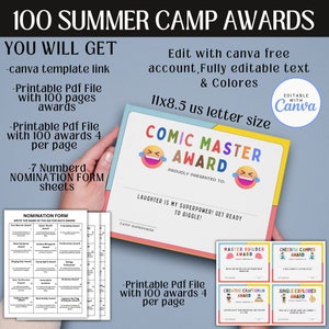 Summer Camp Awards Certificates, Canva Template, Camp Ceremony ...
