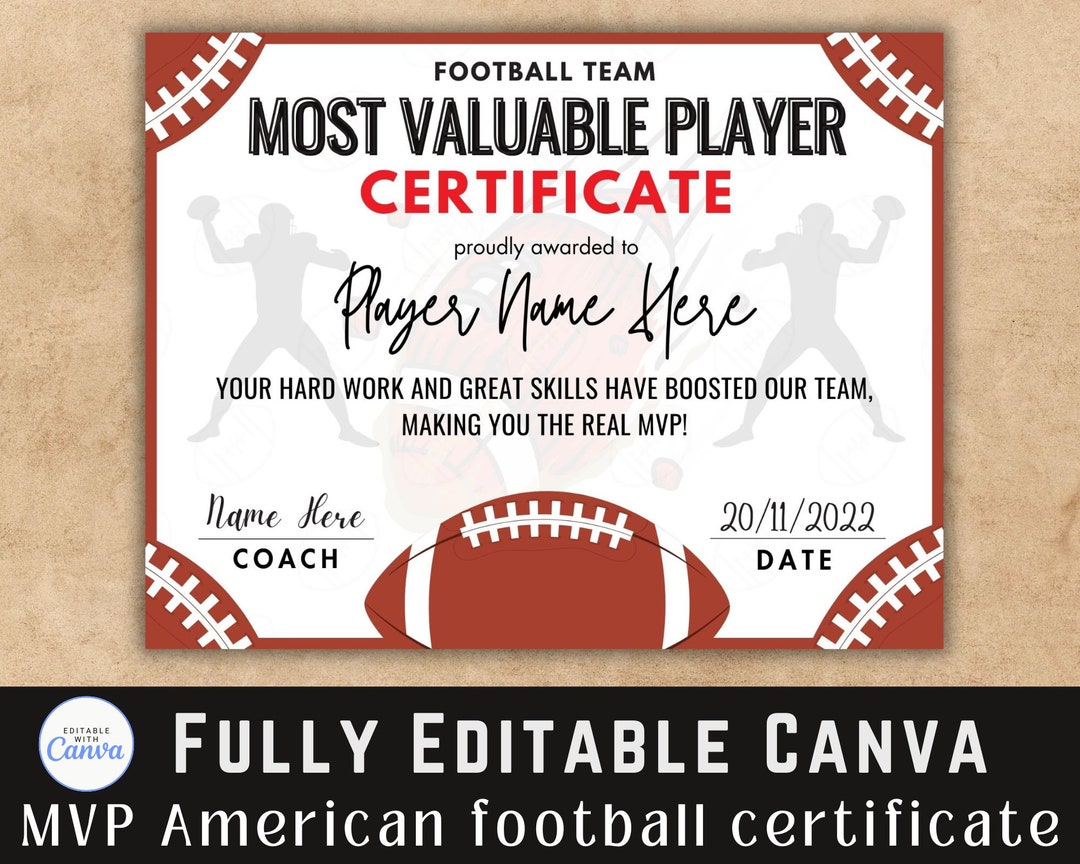 Most Valuable Player American Football Award, Editable, Canva Template ...