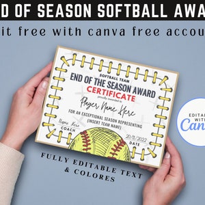 End of Season Softball Award, Editable Softball Award Certificates ...
