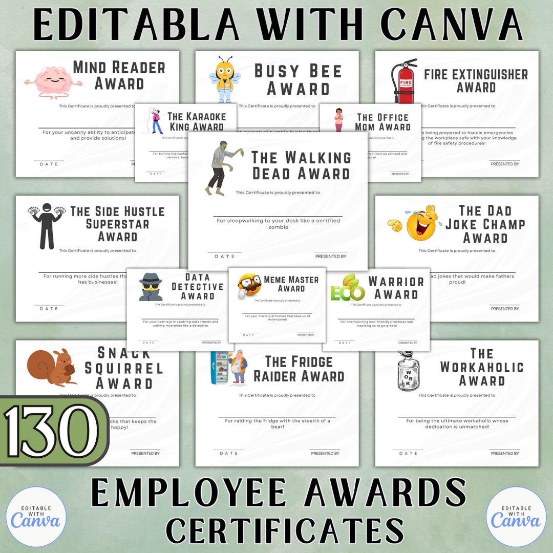 130 Funny Editable Employee Awards Certificates, Employee Appreciation ...