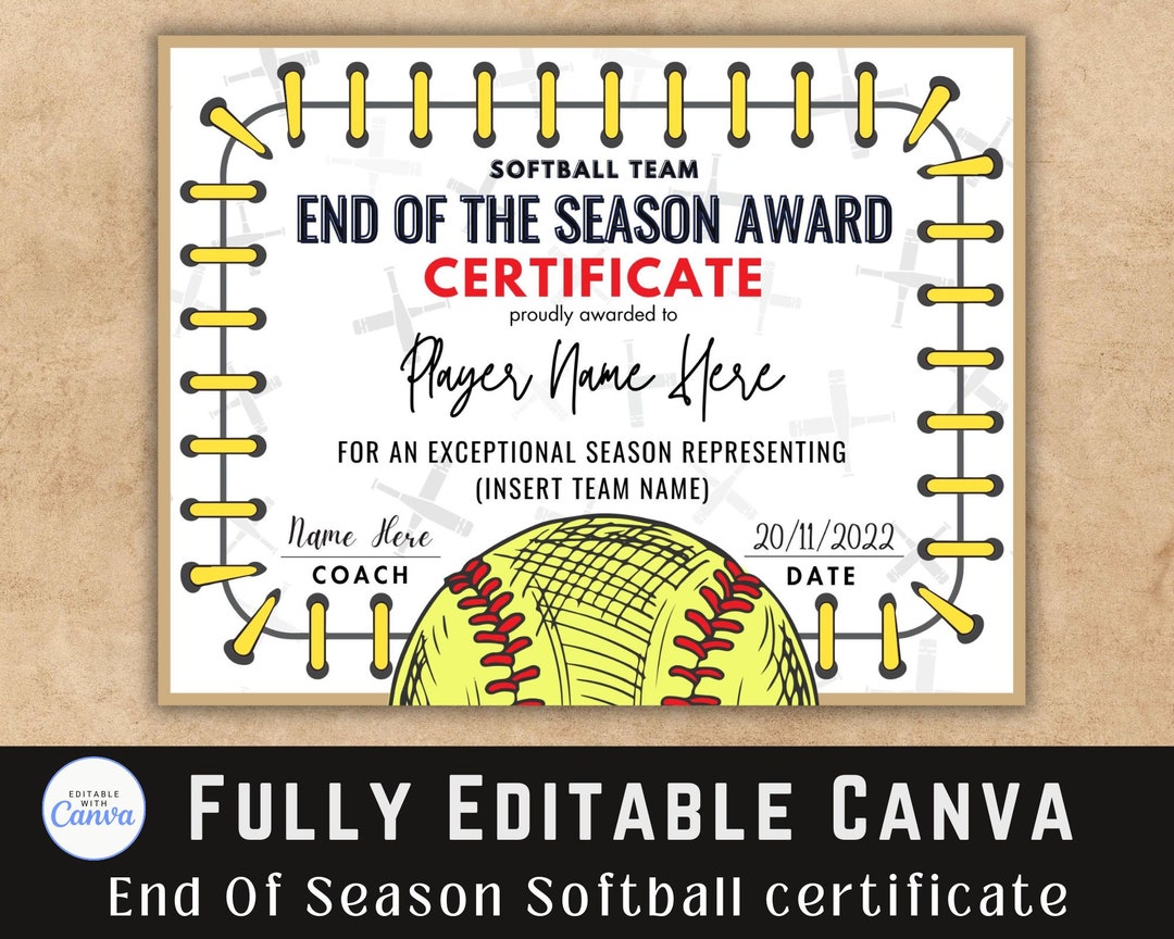 End of Season Softball Award, Editable Softball Award Certificates ...