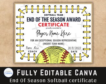 Editable Softball Award Certificates, Award Ceremony Certificates, End ...