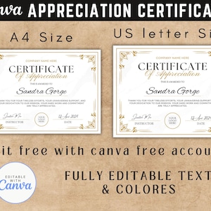 Certificate of Appreciation Template, Canva Template, Appreciation ...