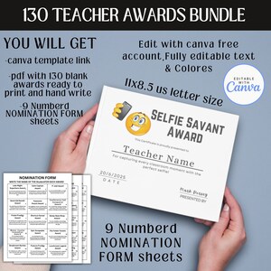 130 Funny Editable Teacher Awards Certificates, Canva Template, Funny ...