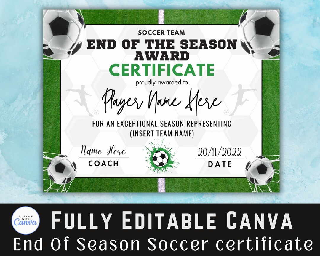 End of Season Soccer Award, Editable Football Award Certificates, Canva ...