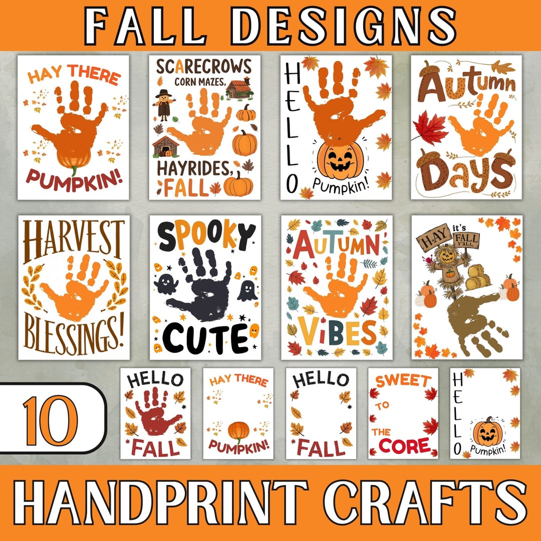 10 Fall Handprint Templates, Autumn Gift, DIY Printable Craft for ...