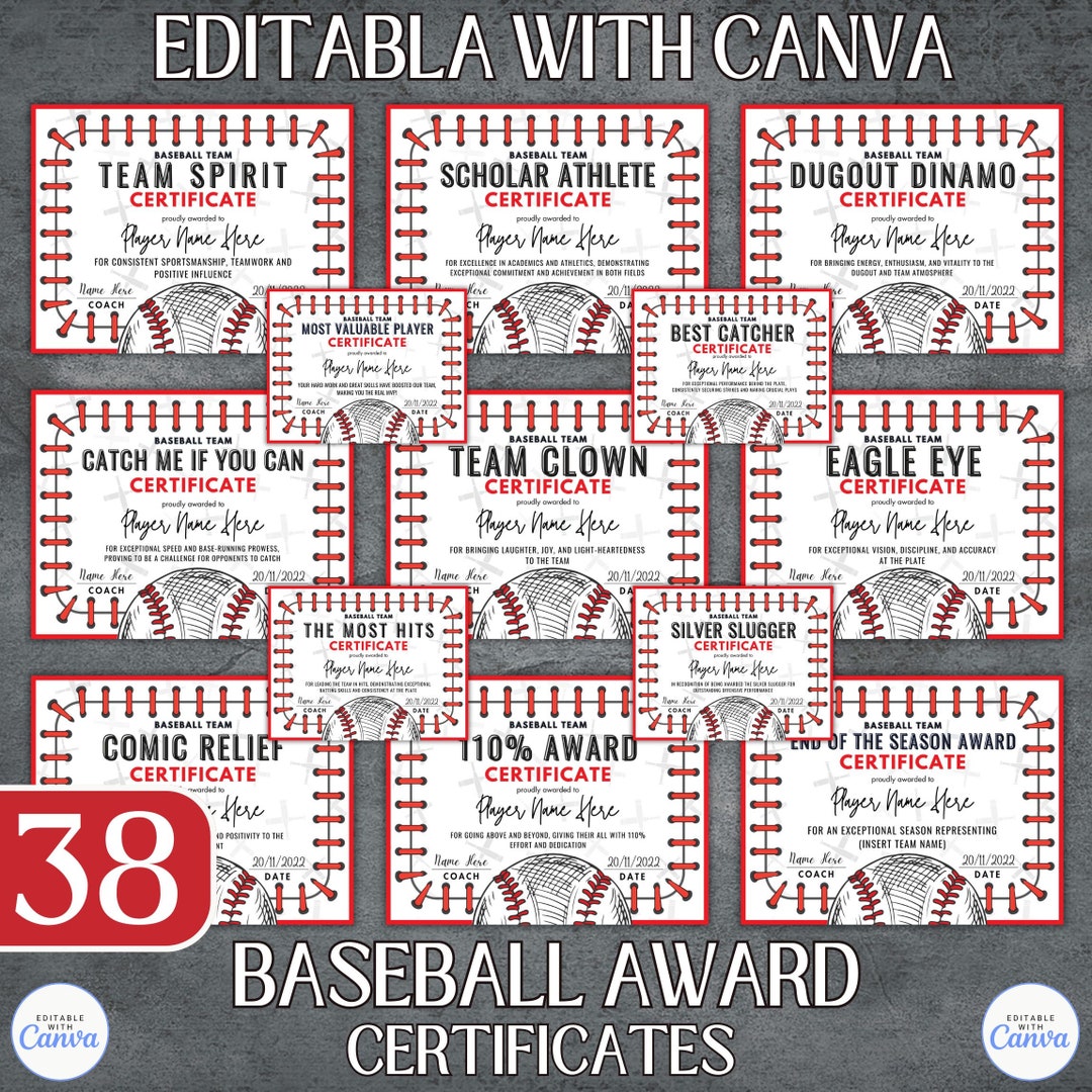 38 Editable Baseball Award Certificates, Canva Template, End of Season ...