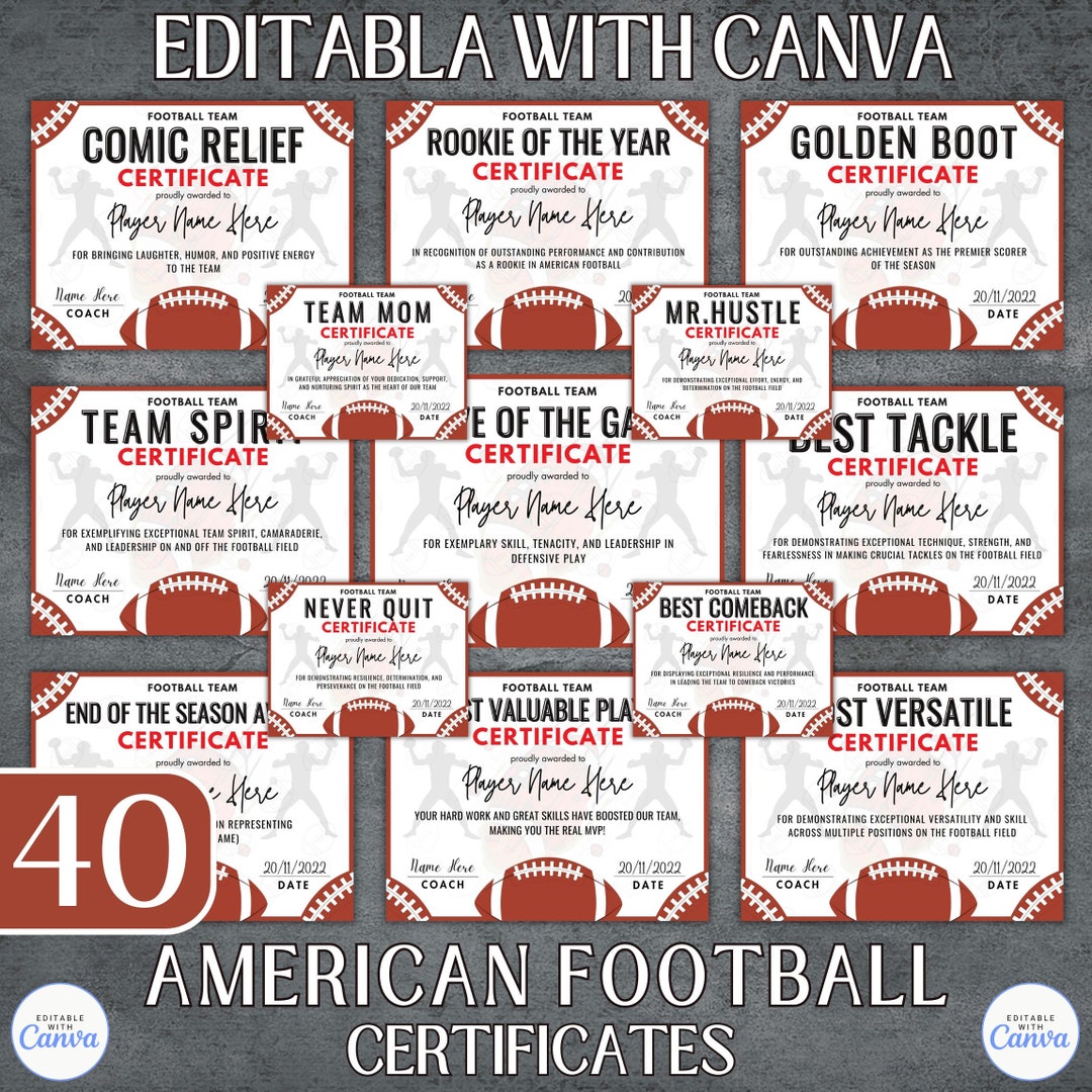 40 Editable American Football Award Certificates, Canva Template ...