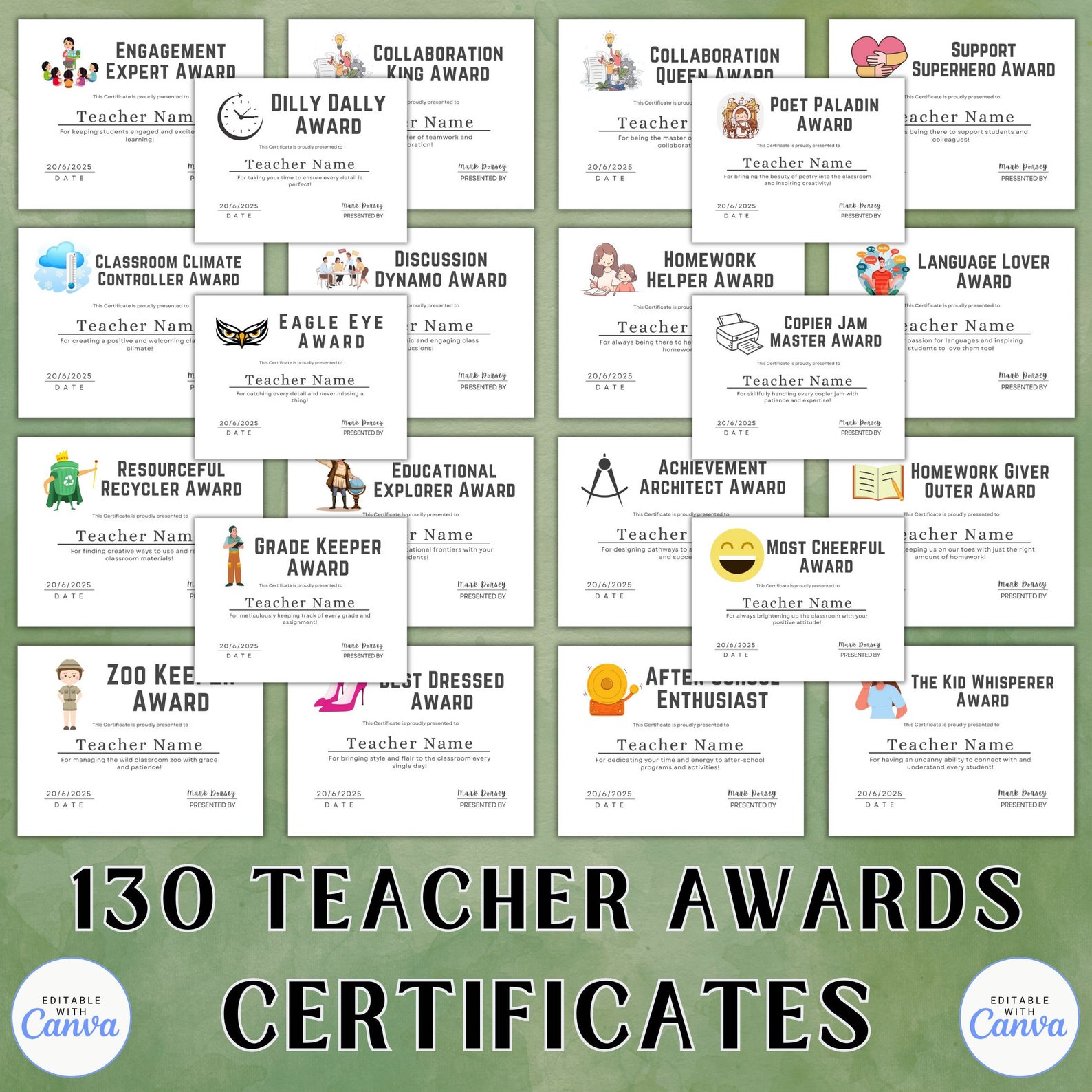 130 Funny Editable Teacher Awards Certificates, Canva Template, Funny ...