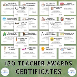 130 Funny Editable Teacher Awards Certificates, Canva Template, Funny ...