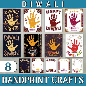 8 Diwali Handprint Templates, Diwali Gift, DIY Printable Craft for ...