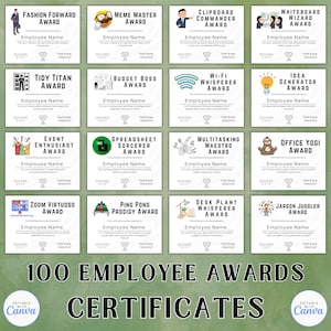 Funny Editable Employee Awards Certificates, Canva Template, Employee ...