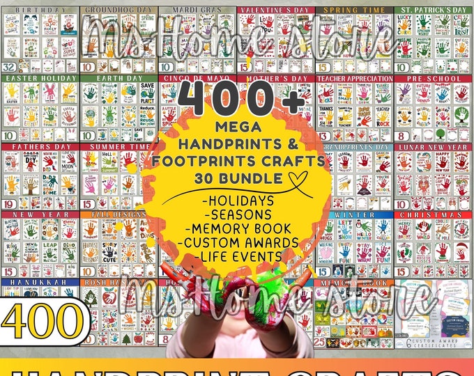 400 Handprint and Footprint Craft Templates, Mega Handprints Bundle ...