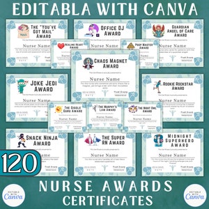 120 Funny Editable Nurse Awards Certificates, Canva Template, Quirky ...