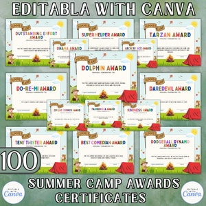 100 Summer Camp Awards Certificates, Canva Template, Camp Superlatives ...