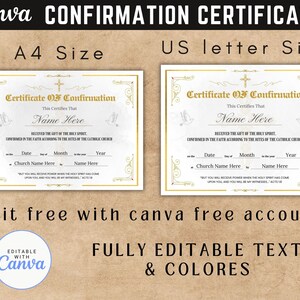 Editable Confirmation Certificate, Canva Template, Gifts for Girl and ...